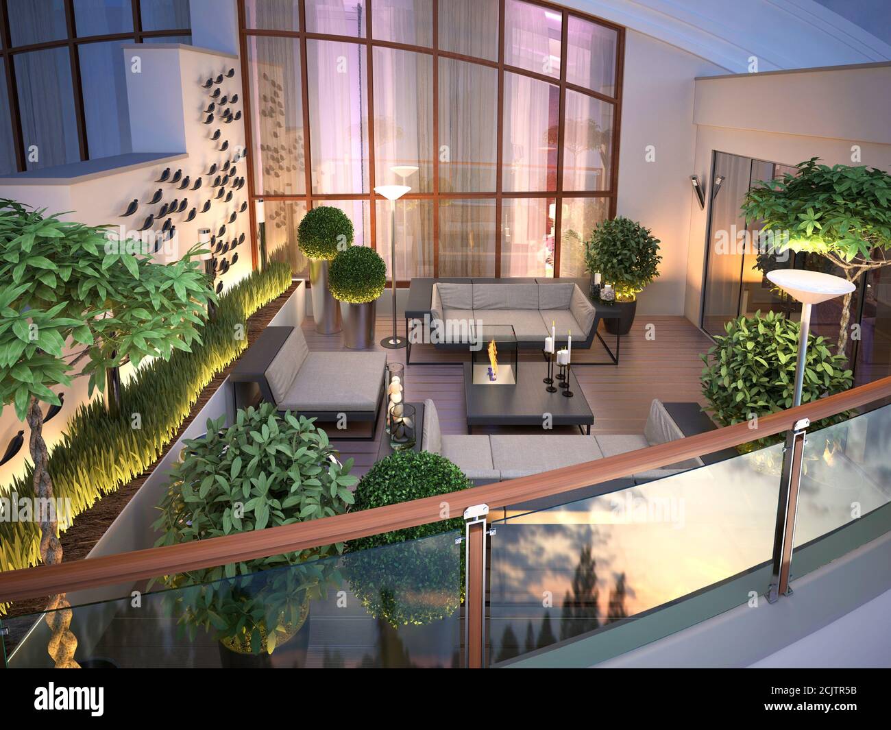 roof - terrace in a modern style. 3d render Stock Photo - Alamy