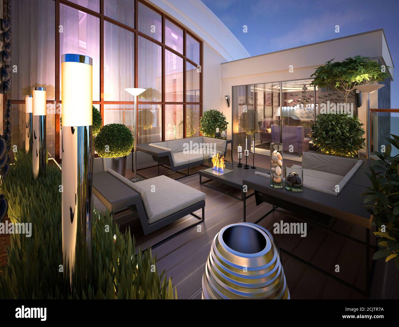 roof - terrace in a modern style. 3d render Stock Photo - Alamy