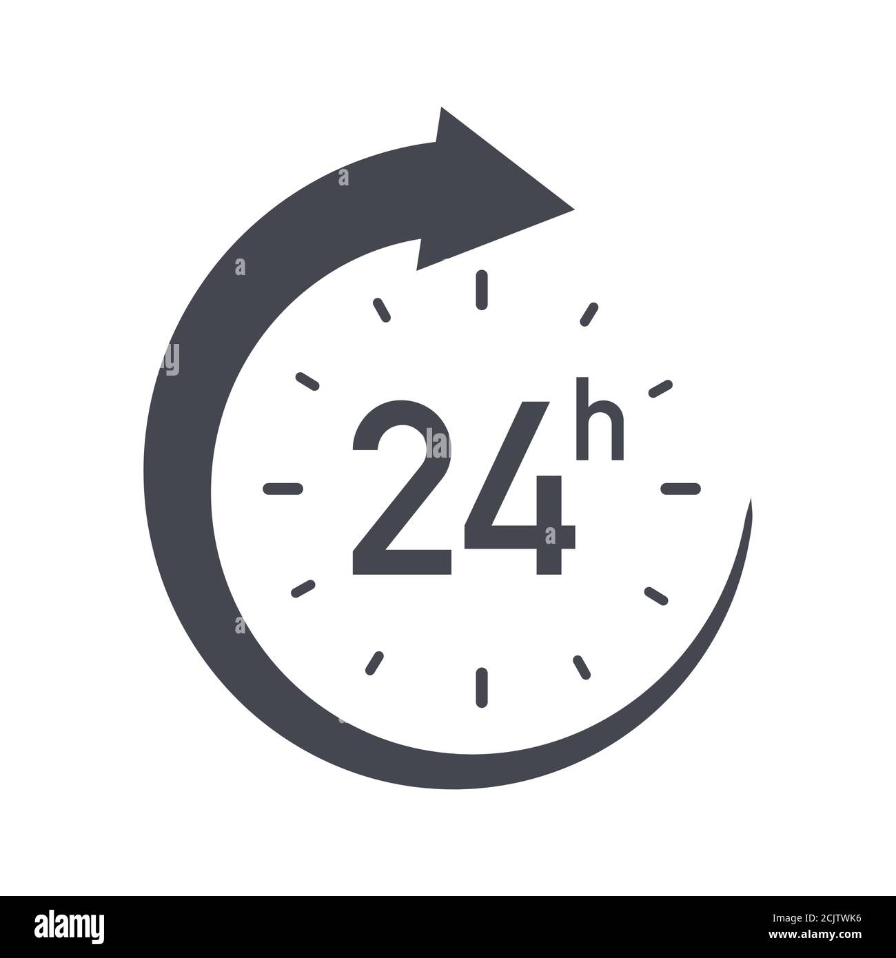 24h icon. Flat vector illustration in black on white background Stock ...