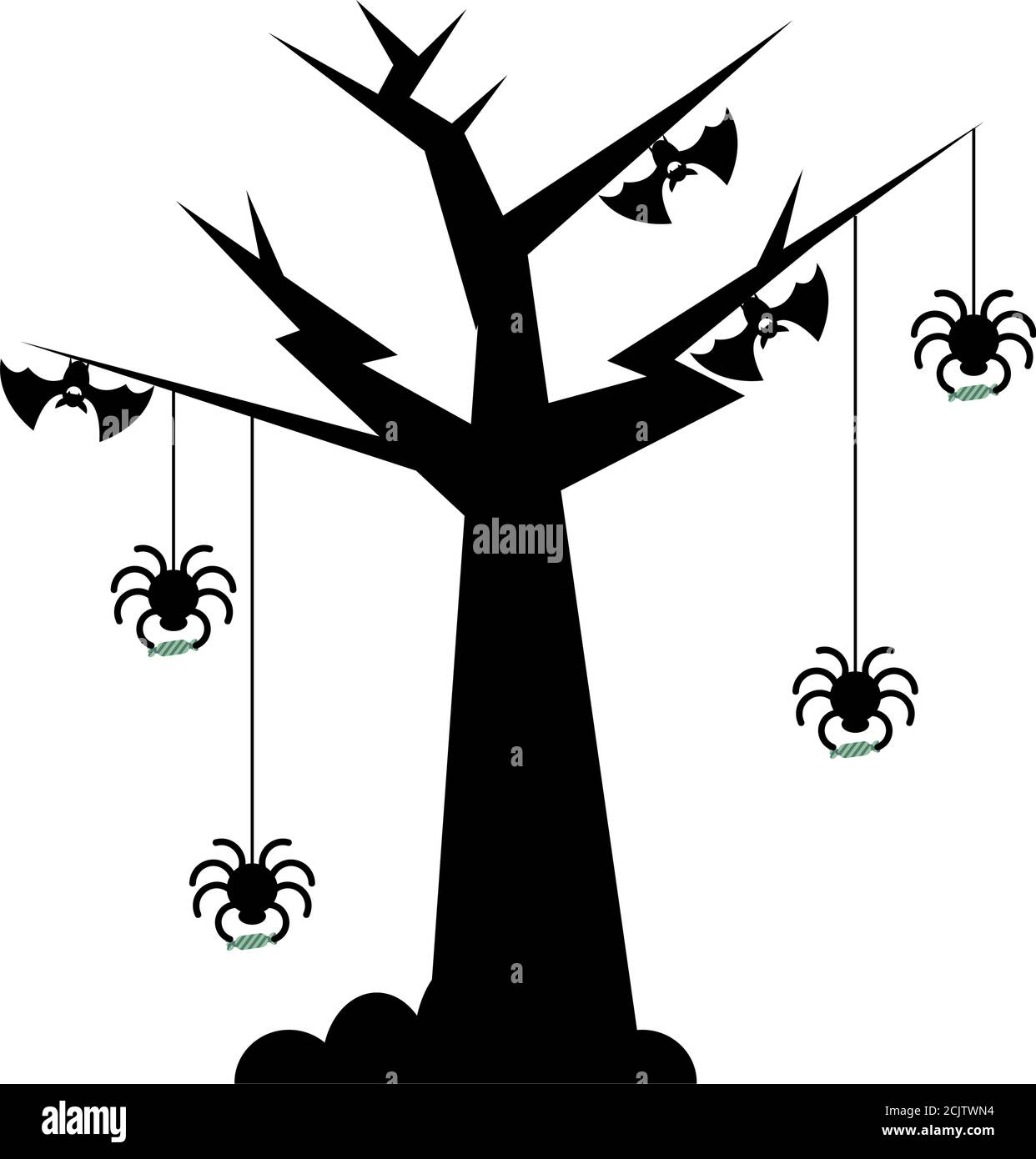 Halloween tree with spiders and bats design, Holiday and scary theme ...