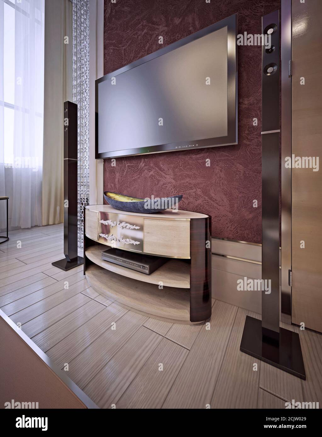 TV unit in a luxurious classic style. 3d visualization Stock Photo - Alamy