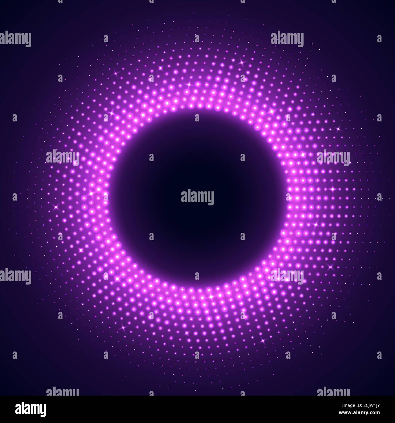 Pink round frame in disco style. Bright illuminated circular border ...