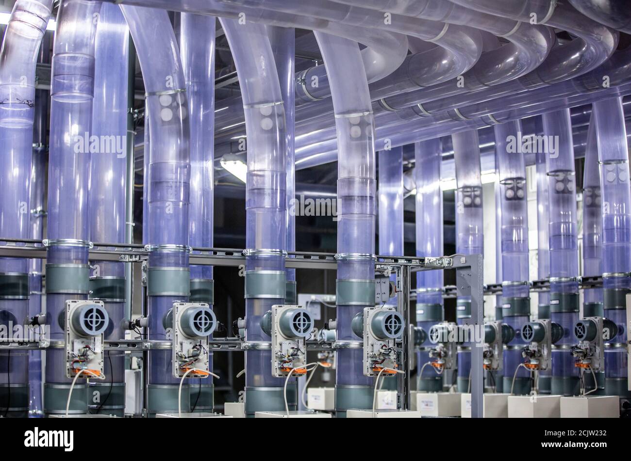 Pipeline or tube mail, huge logistics center in the hospital, transport ...