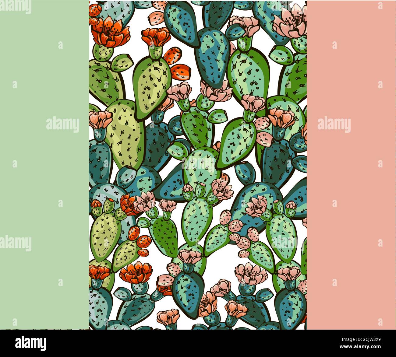 Cactus hand drawn vector seamless pattern. Creative texture Doodle style. Isolated vector object ...
