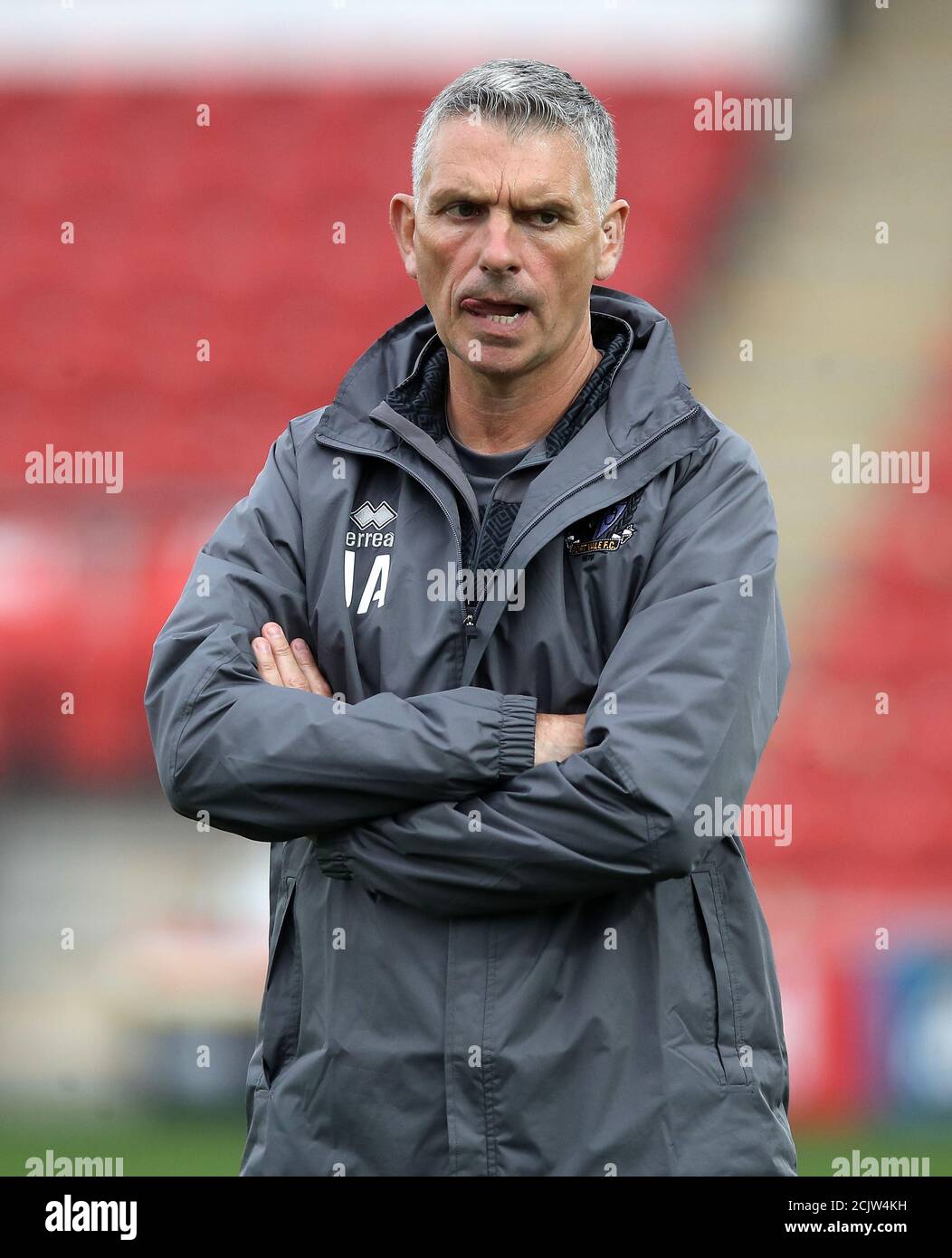 Port Vale manager John Askey during warm up prior to the Carabao Cup ...