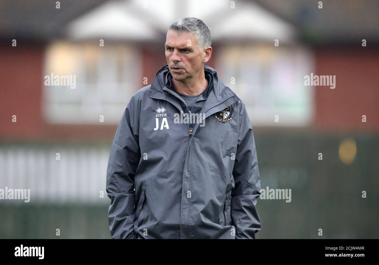 Port Vale manager John Askey during warm up prior to the Carabao Cup ...