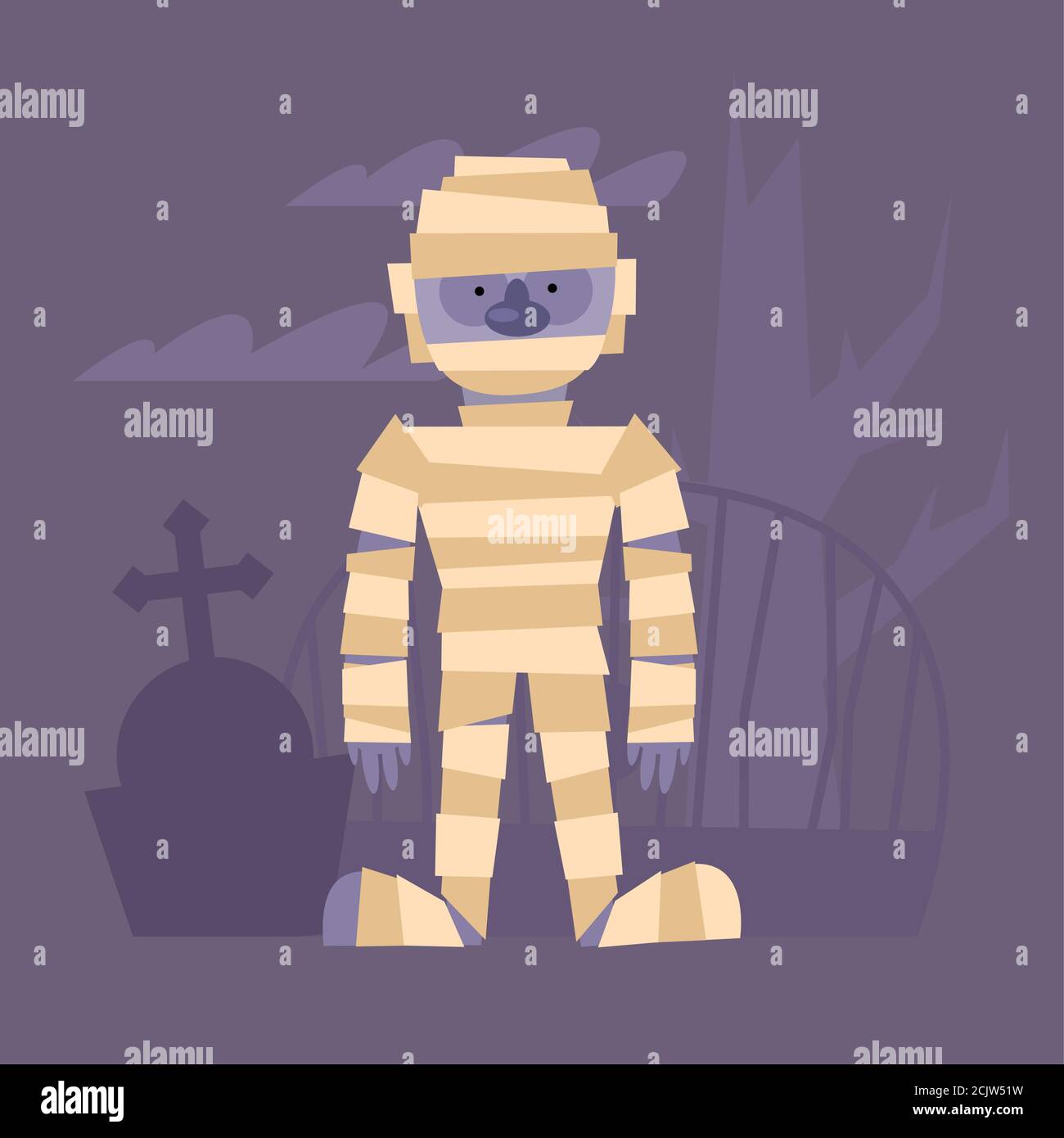 Halloween mummy cartoon with grave design, Holiday and scary theme ...