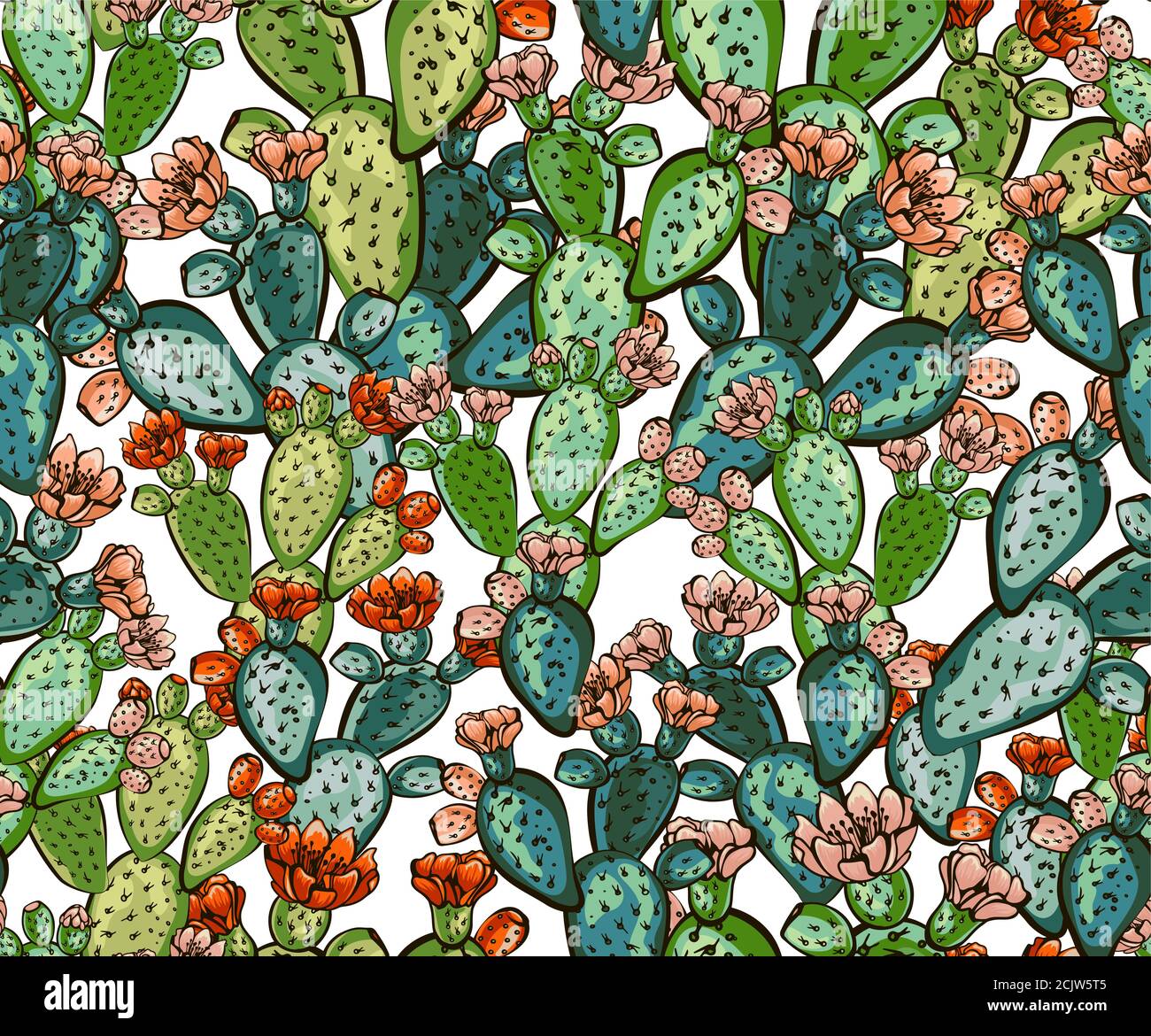 Cactus hand drawn vector seamless pattern. Creative texture Doodle style. Isolated vector object ...