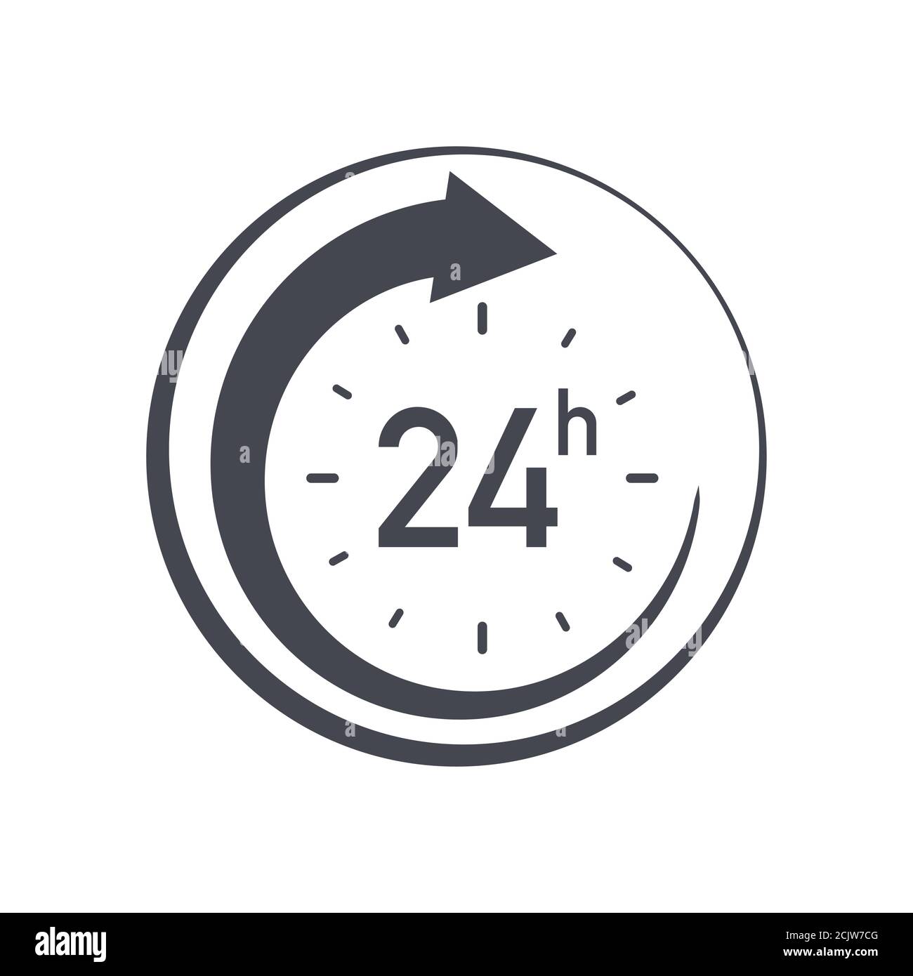 24h icon. Flat vector illustration in black on white background Stock ...