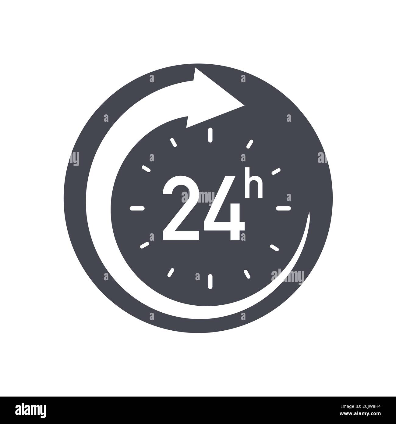24h icon. Flat vector illustration in black on white background Stock ...