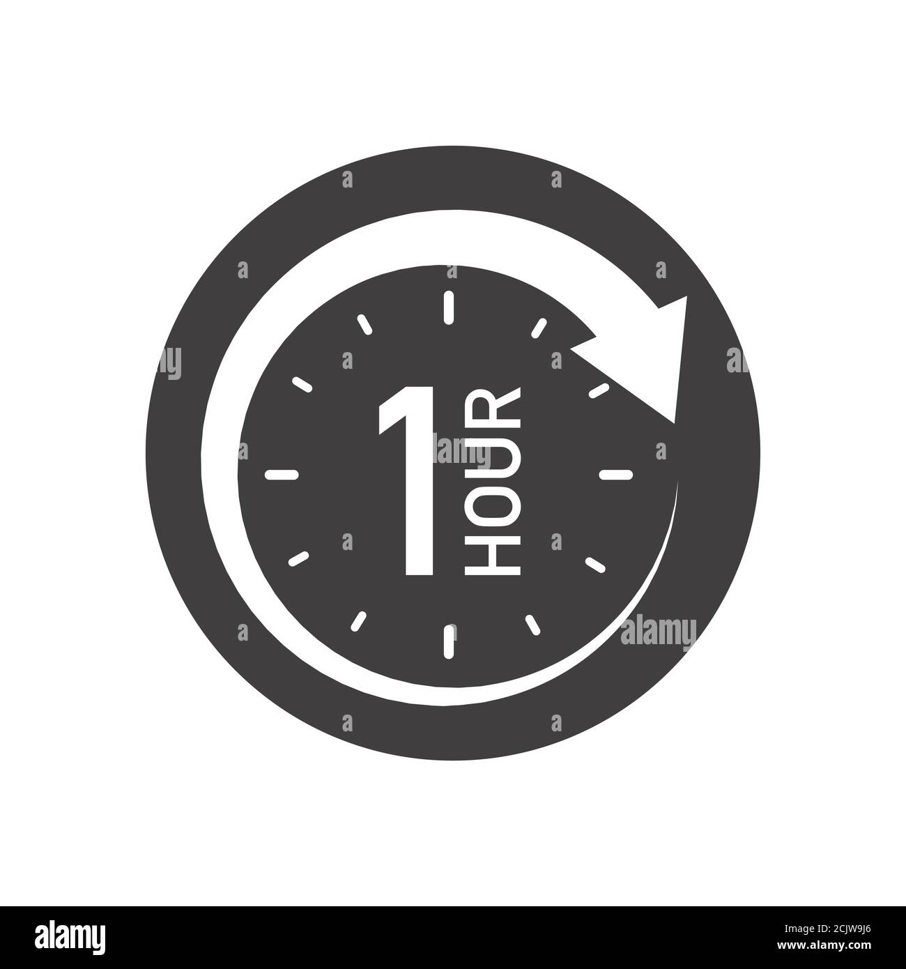 One hour round icon with arrow. Black and white vector symbol Stock ...