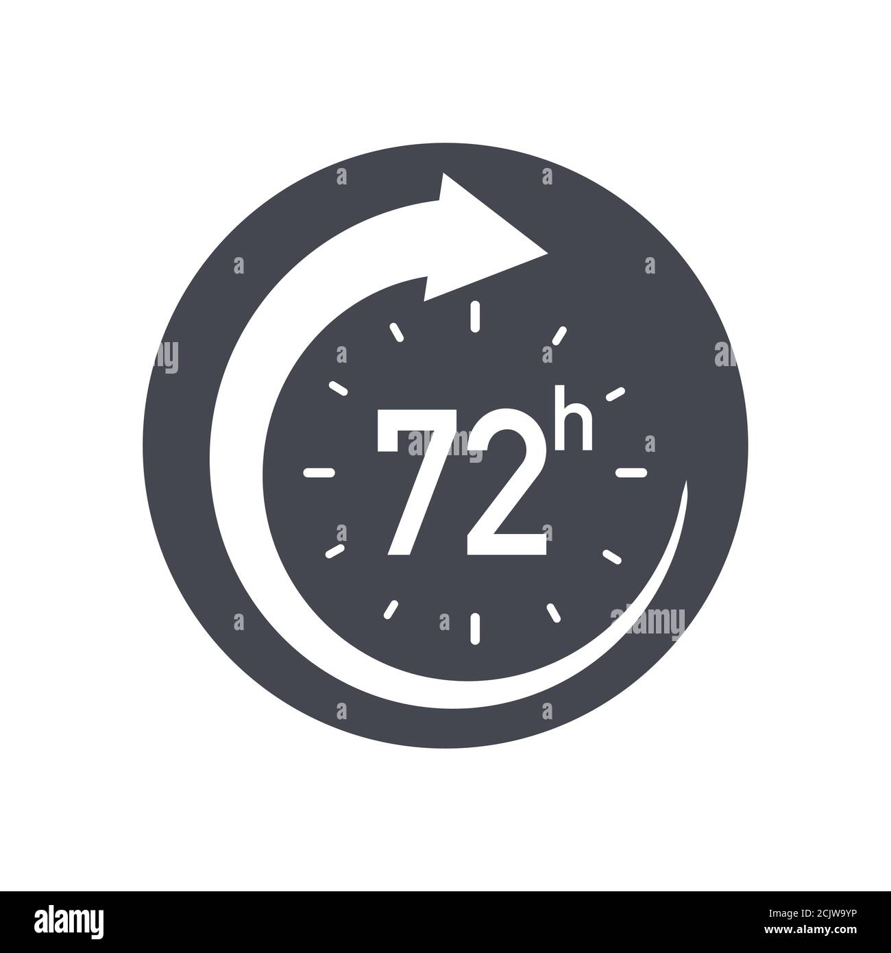 72h icon. Flat vector illustration in black on white background Stock ...