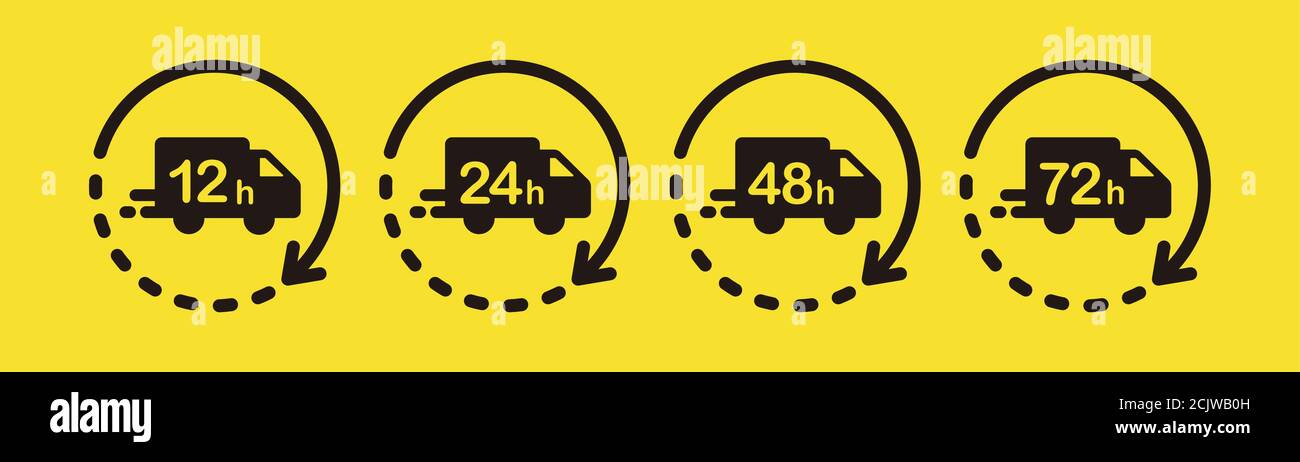 Delivery in 12, 24, 48 and 72 hours icon set. Shipping Flat vector ...