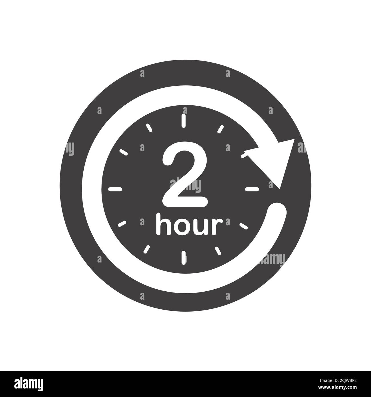 Two Hours Round Icon With Arrow Black And White Vector Symbol Stock