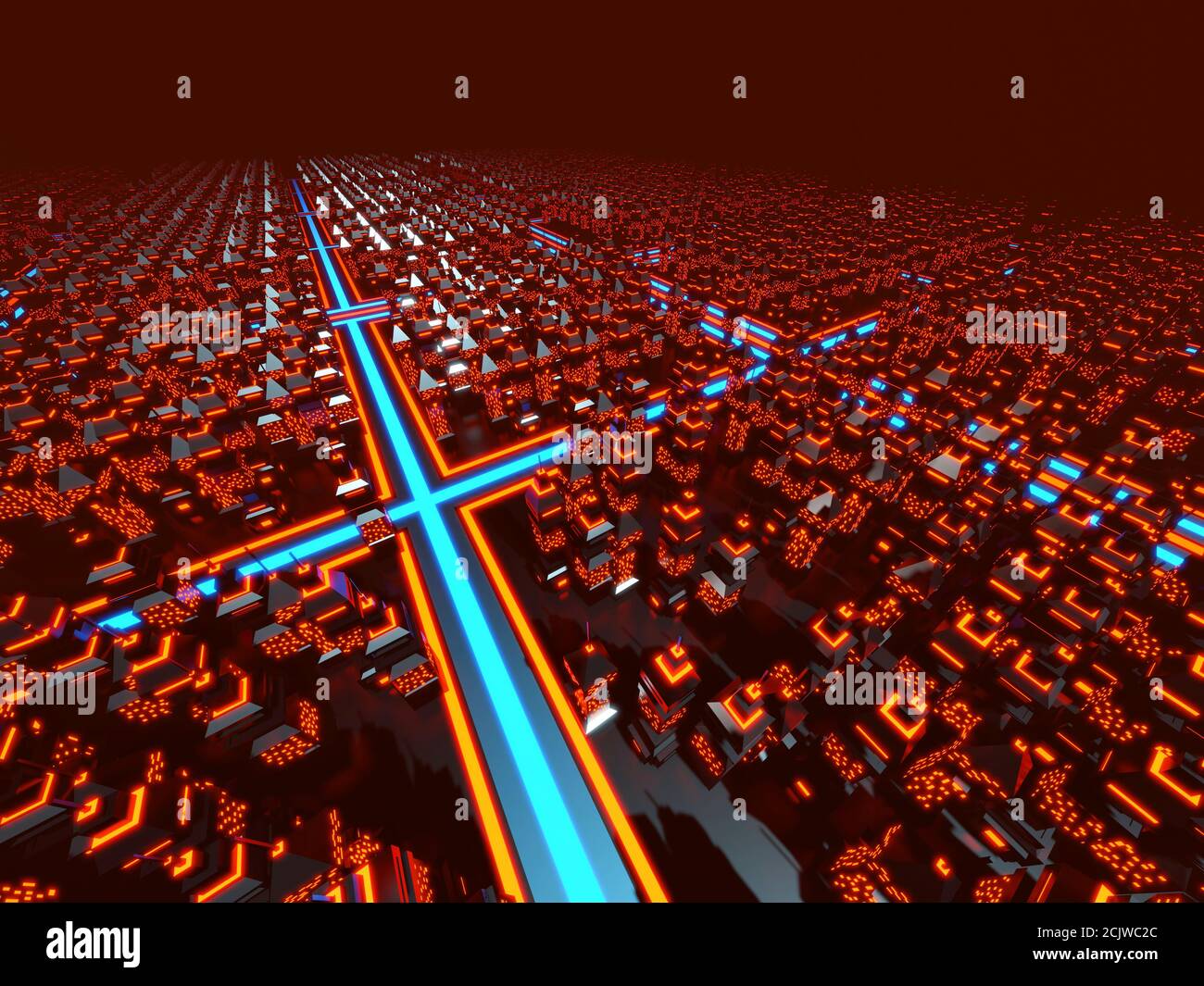 3D Illustration of a classic computer game city in the 80s style Stock ...