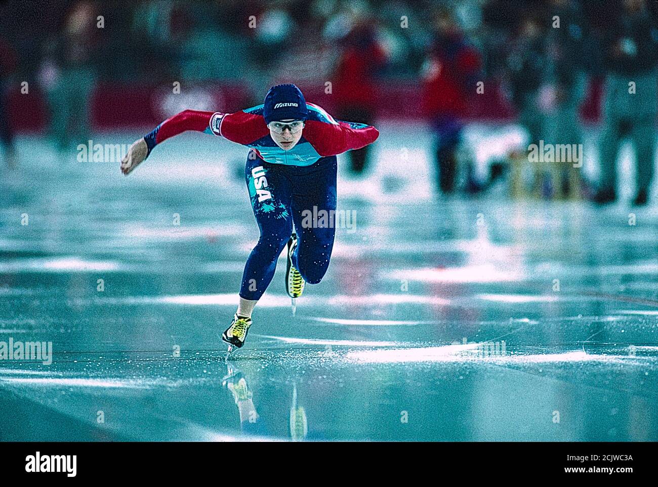 Bonnie Blair (USA) wins the gold medal in the women's 1000m long track ...