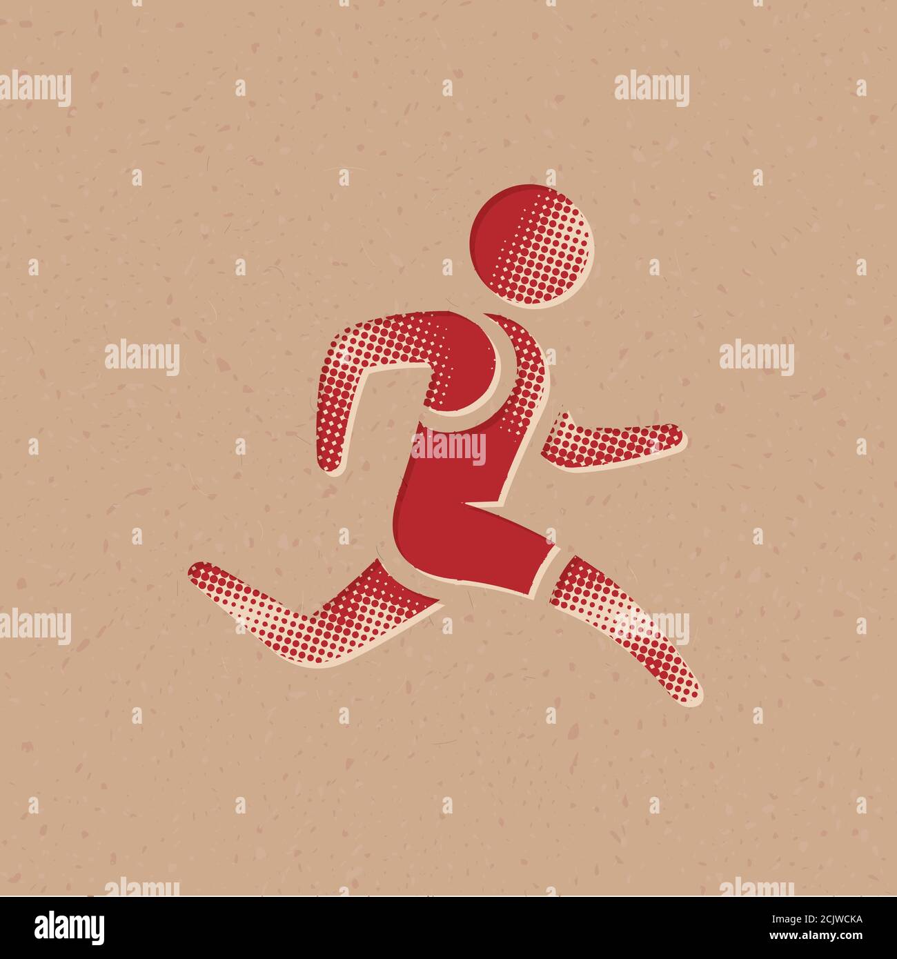 Running athlete icon in halftone style. Grunge background vector ...