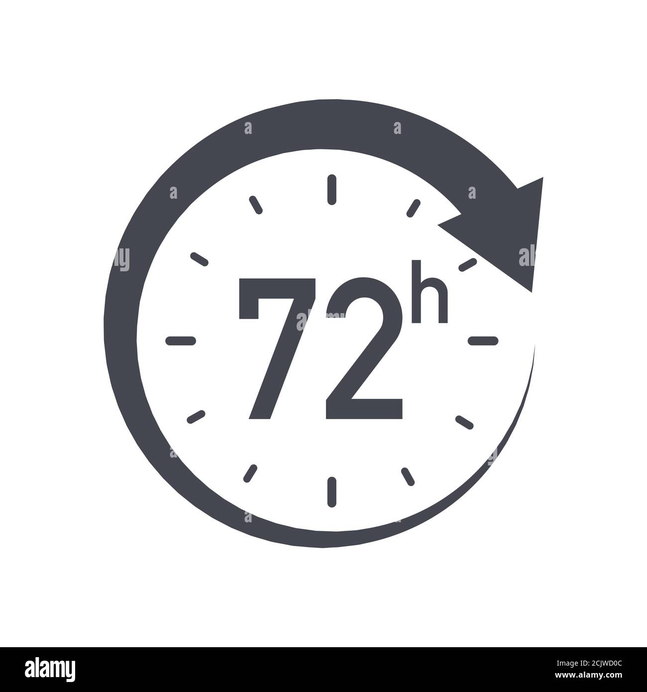 72h icon. Flat vector illustration in black on white background Stock ...