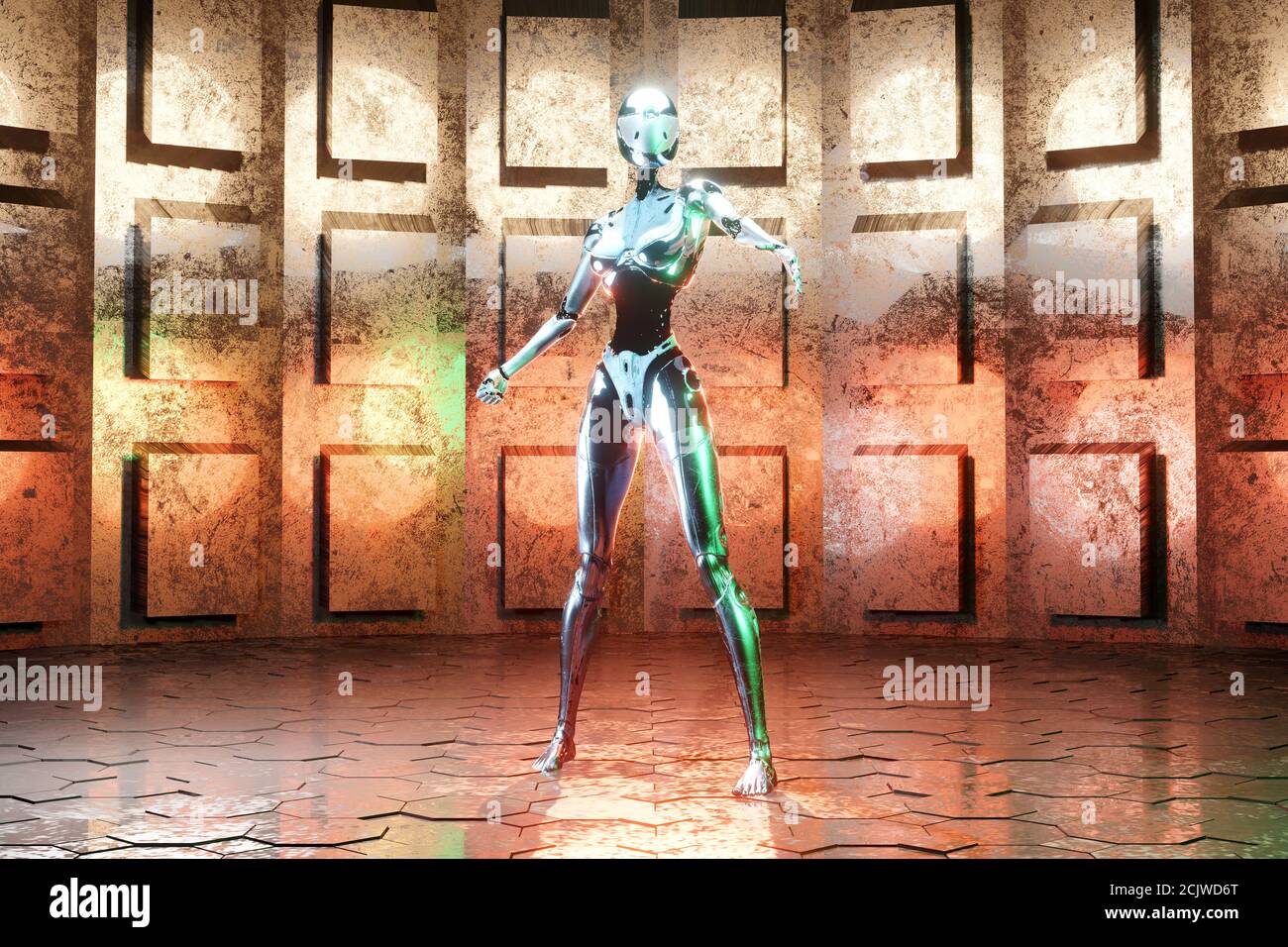 3D Illustration of a female Cyborg in a space ship Stock Photo - Alamy