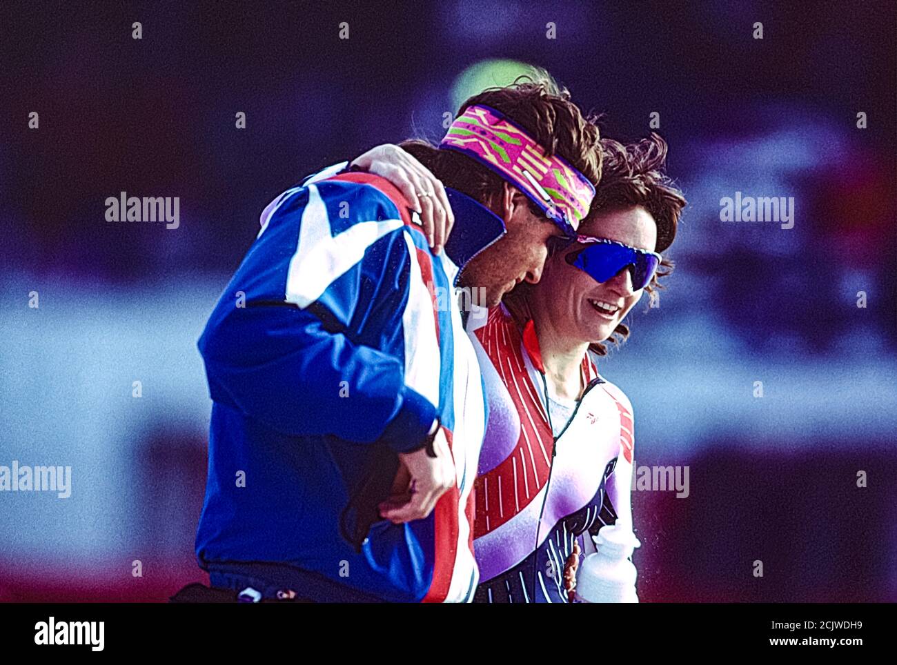 Bonnie Blair (USA) with her coach Peter Mueller at the 1994 Olympic ...
