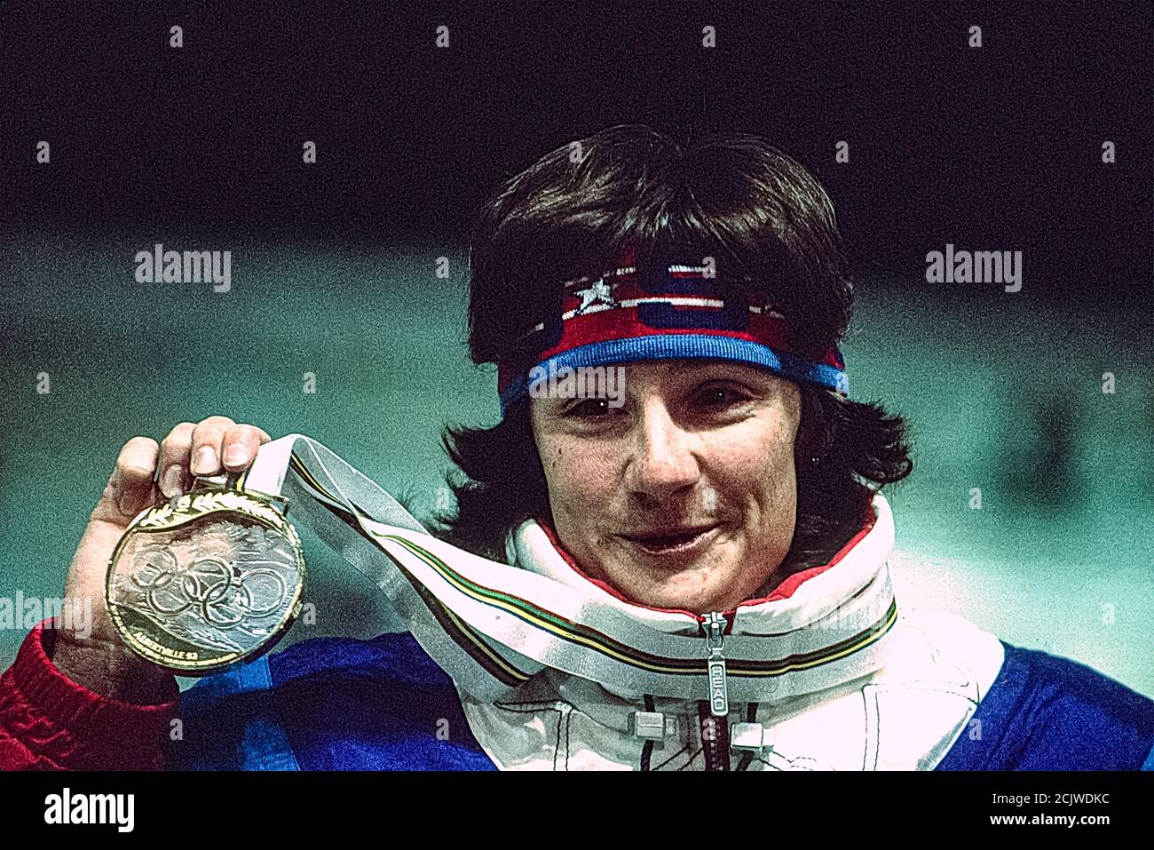 Bonnie Blair (USA) wins the gold medal in the women's 1000m long track ...