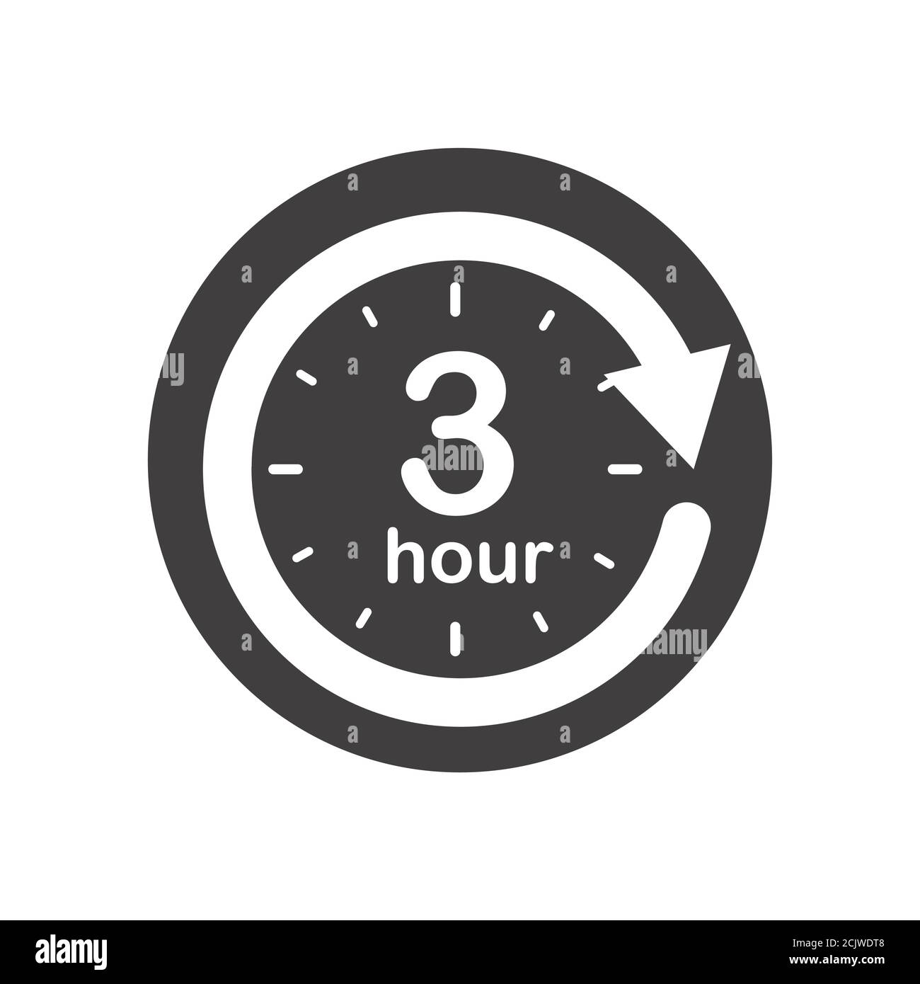 Three hours round icon with arrow. Black and white vector symbol Stock ...
