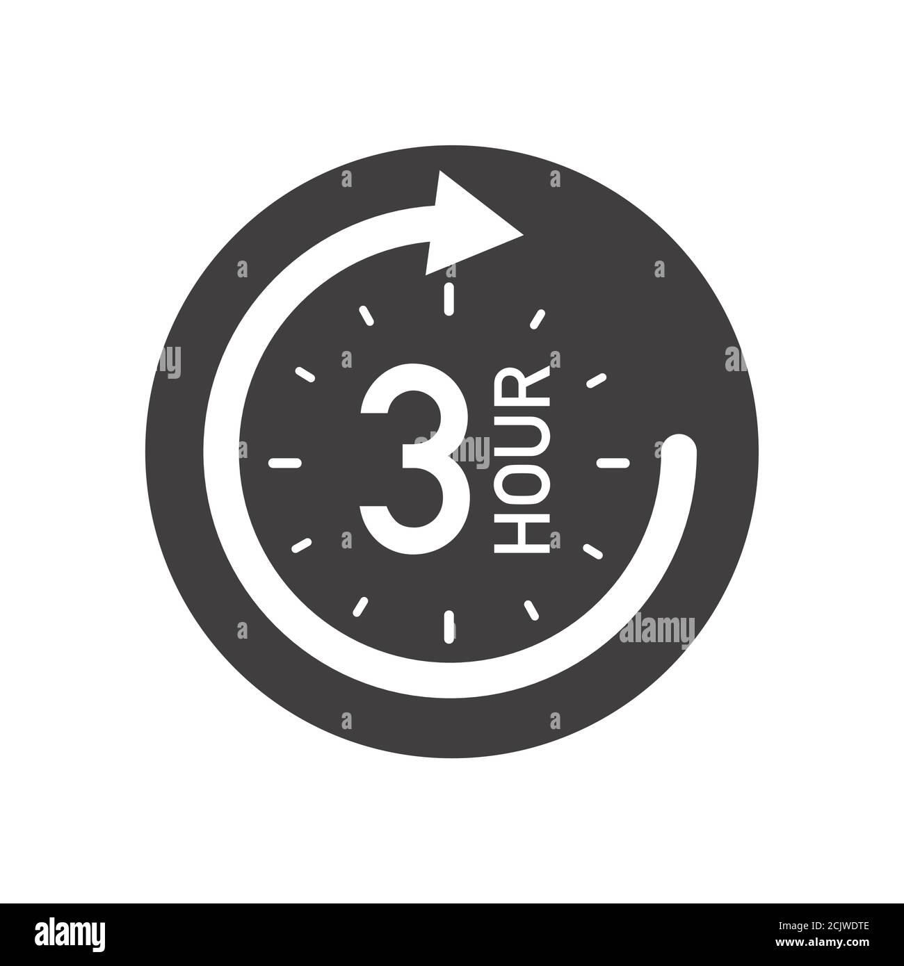 Three hours round icon with arrow. Black and white vector symbol Stock ...