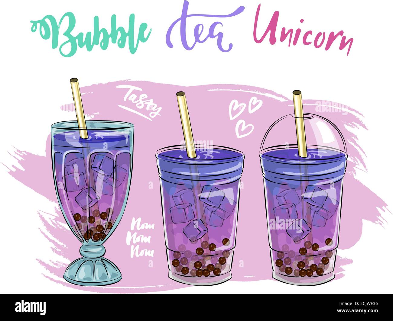 Set of different milkshakes. Chocolate, cherry, strawberry, vanilla and ...