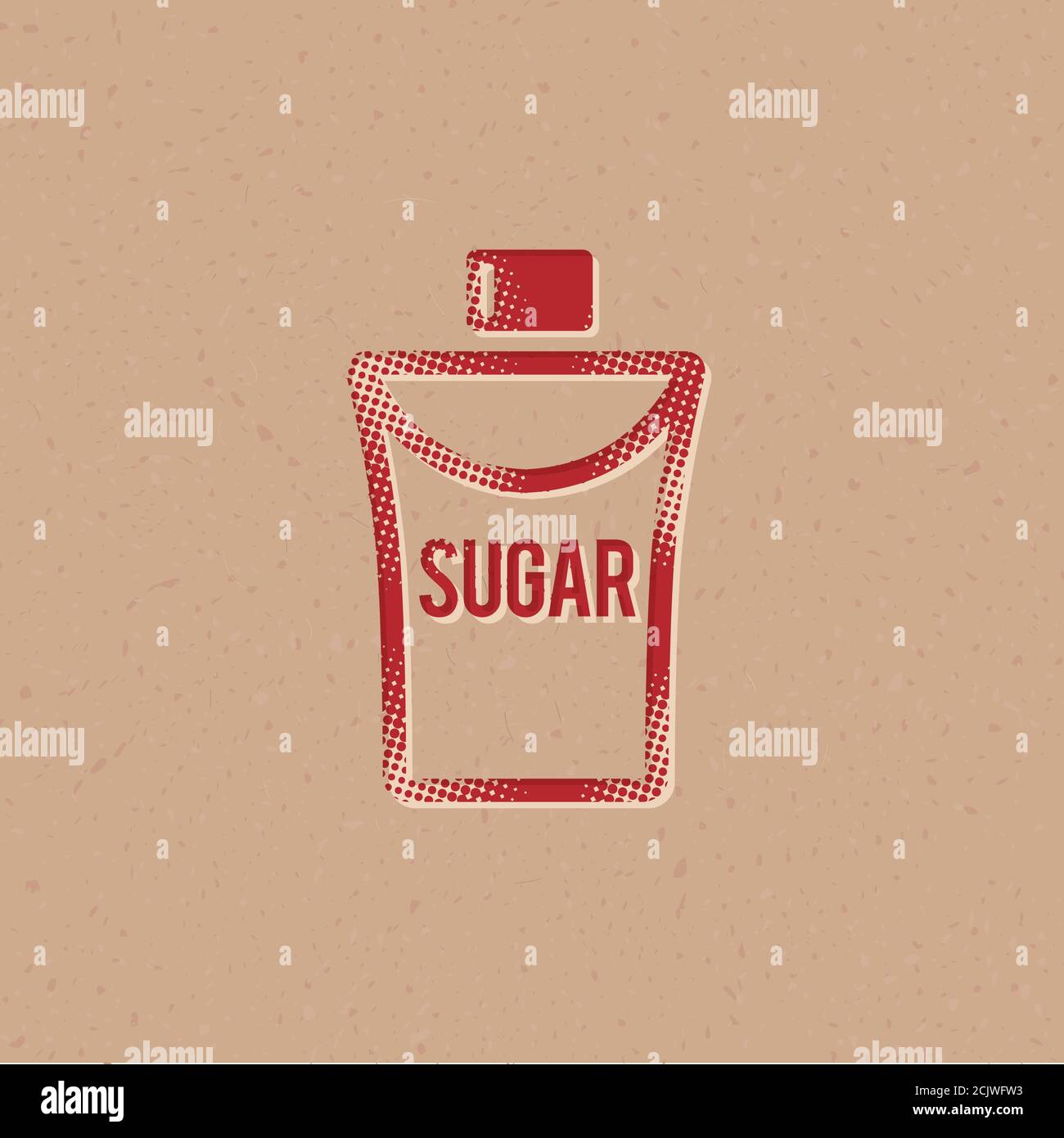 Sugar packaging icon with cross sign in halftone style. Grunge ...