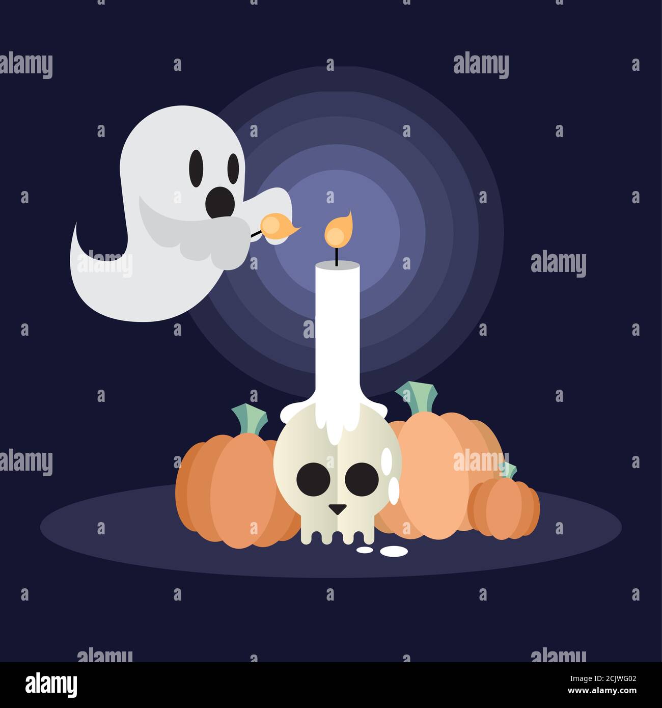 Halloween ghost cartoon with skull and pumpkins design, Holiday and ...