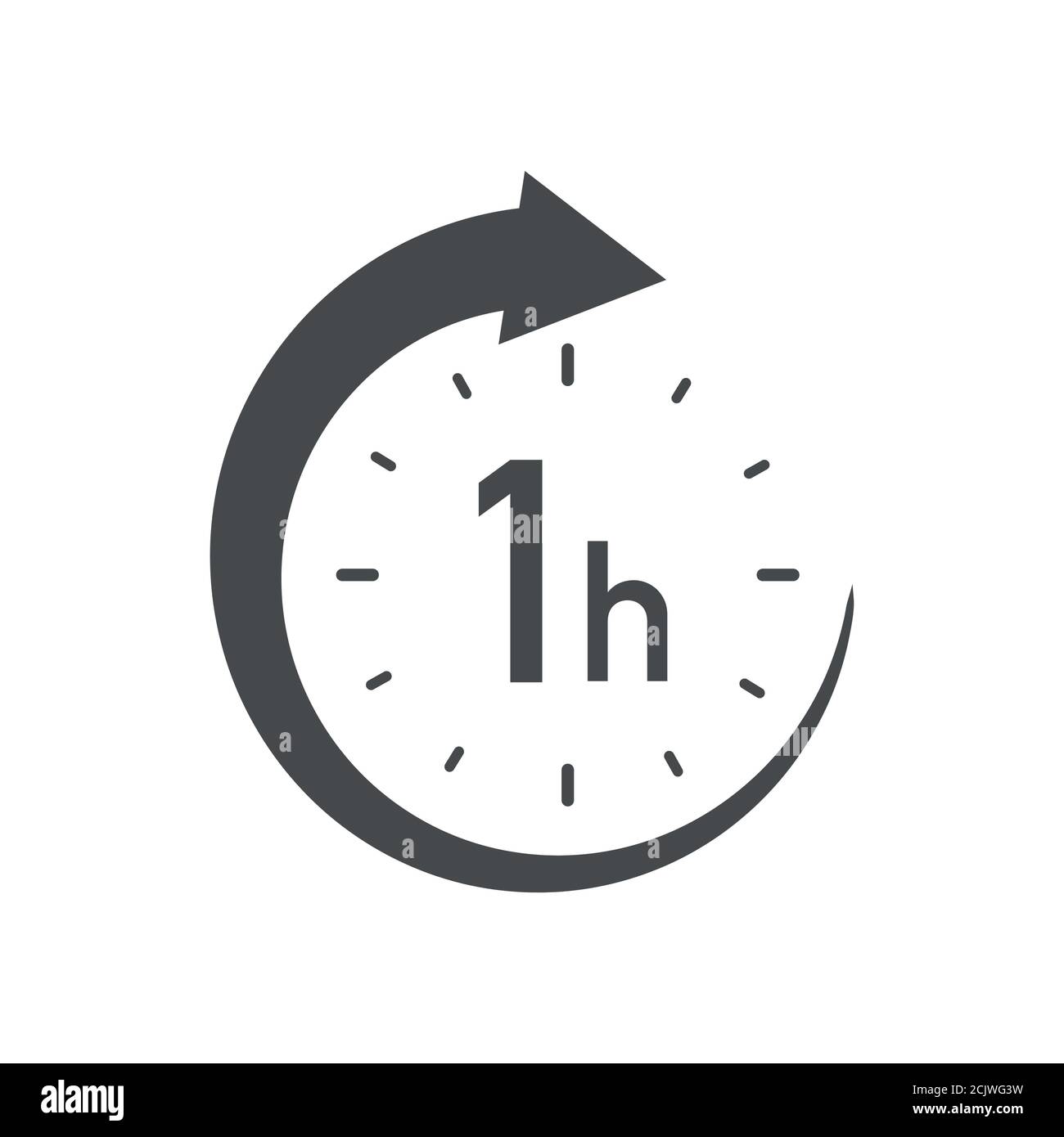 One Hour Round Icon With Arrow Black And White Vector Symbol Stock