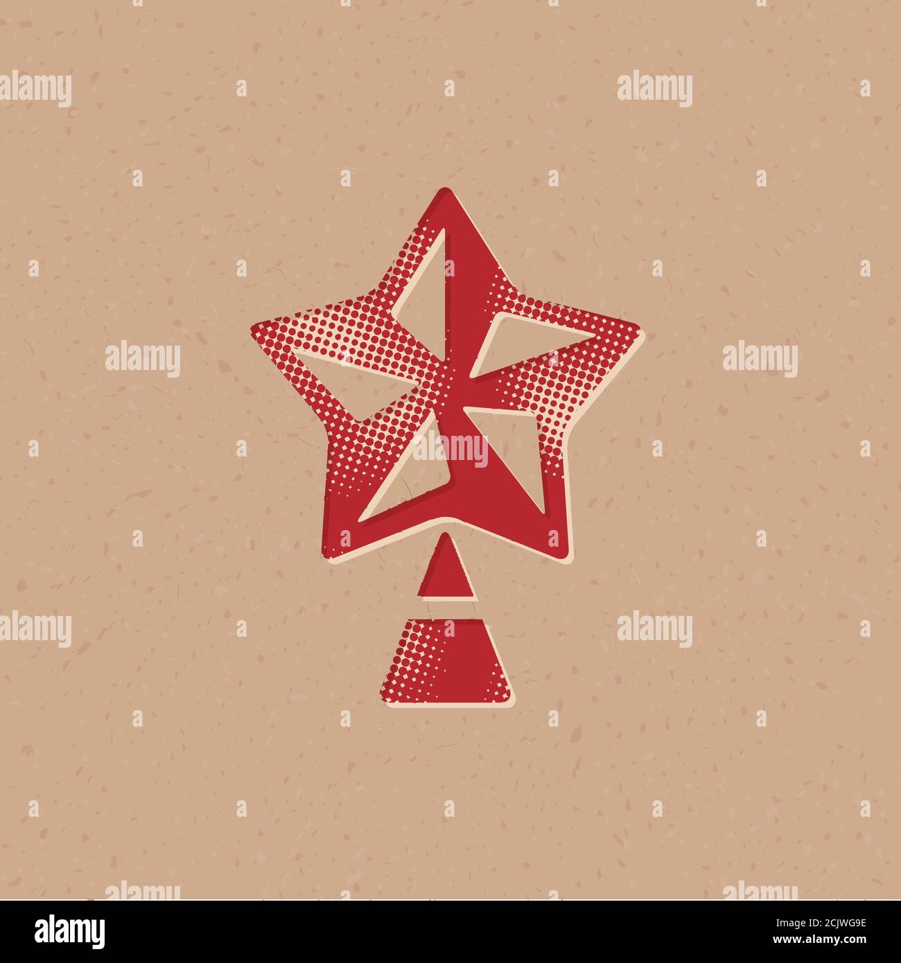 Christmas star icon in halftone style. Grunge background vector ...