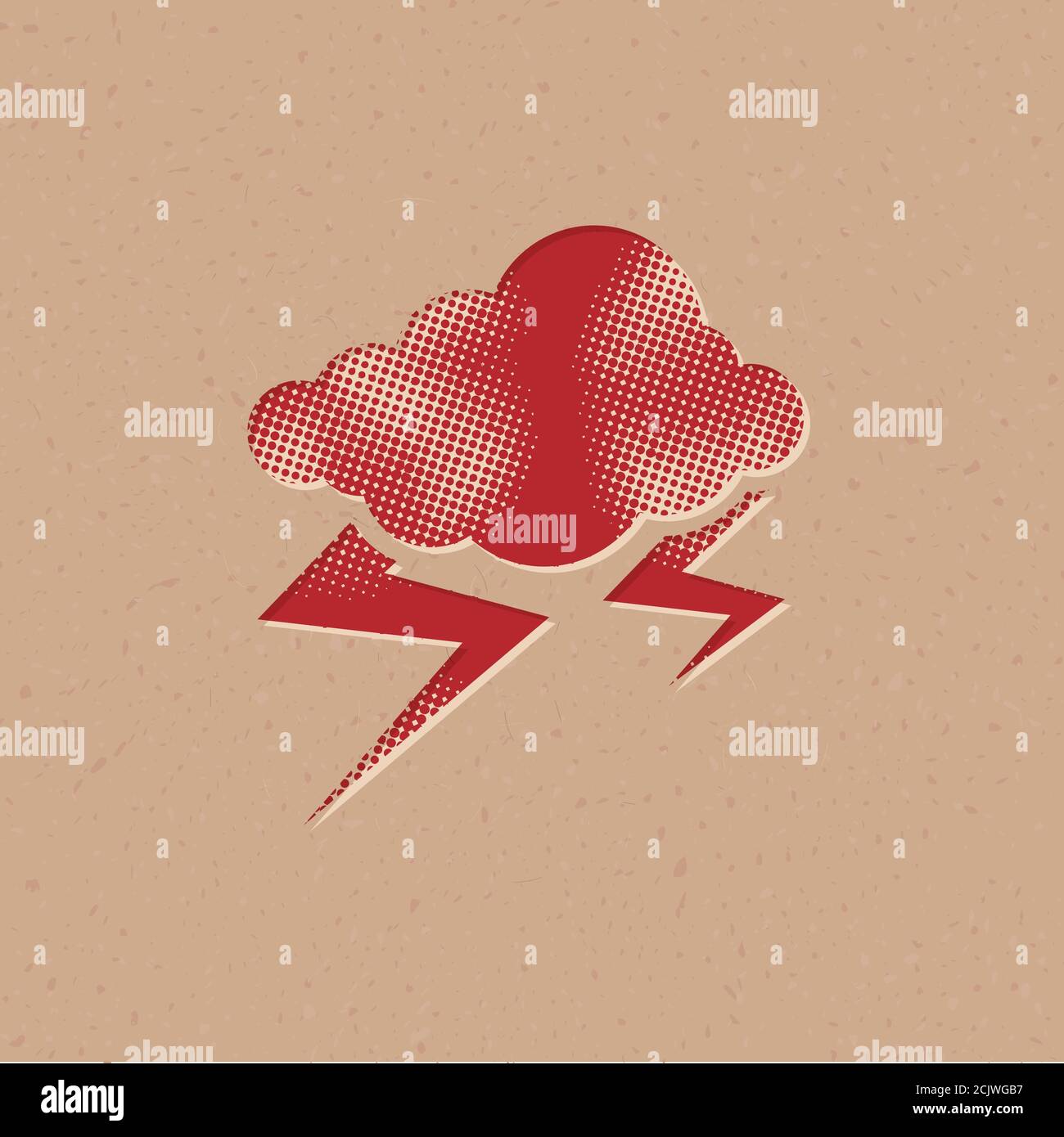 Weather overcast storm icon in halftone style. Grunge background vector ...