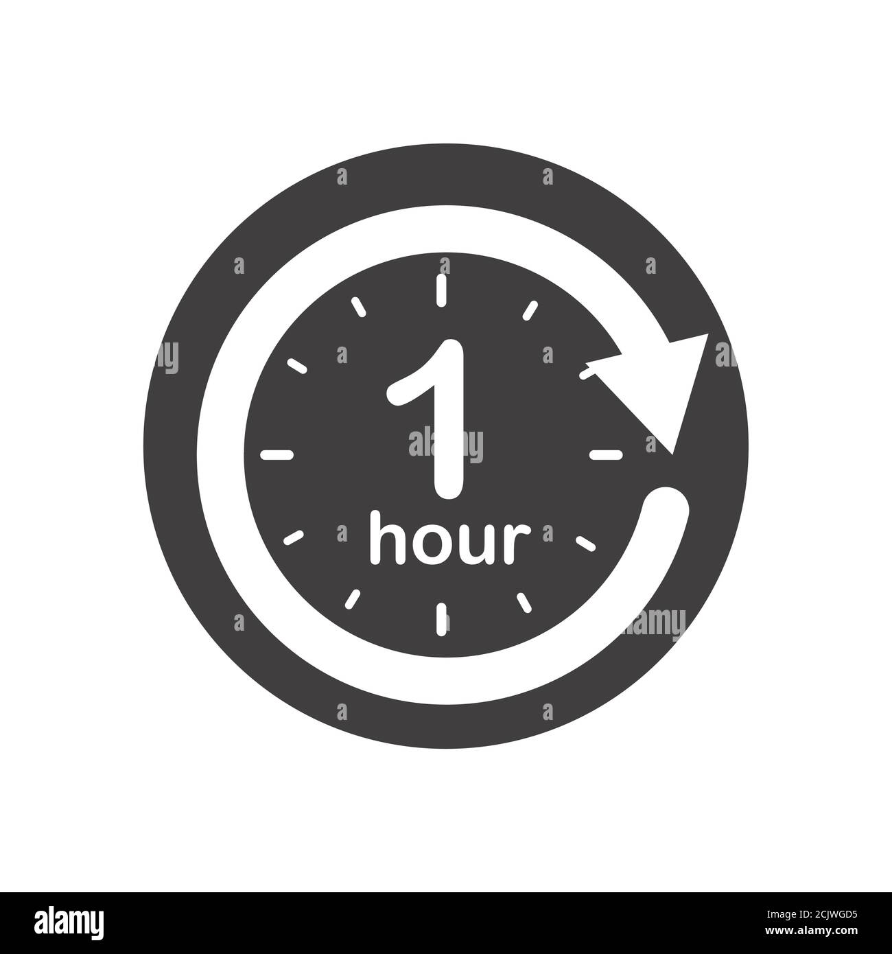One Hour Round Icon With Arrow Black And White Vector Symbol Stock