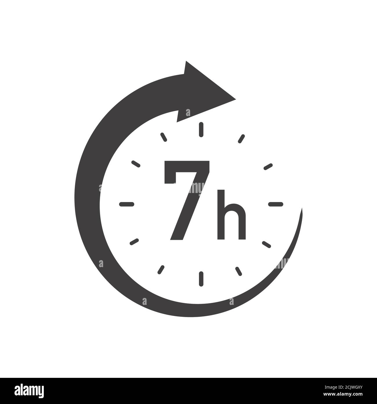 Seven hours round icon with arrow. Black and white vector symbol Stock ...