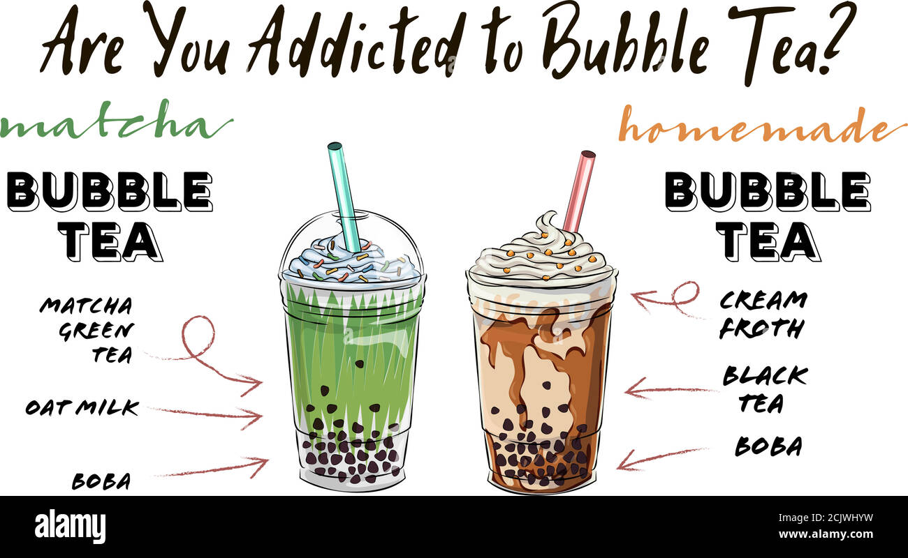 Bubble tea cup design collection, Yummy drinks, soft drinks with doodle ...