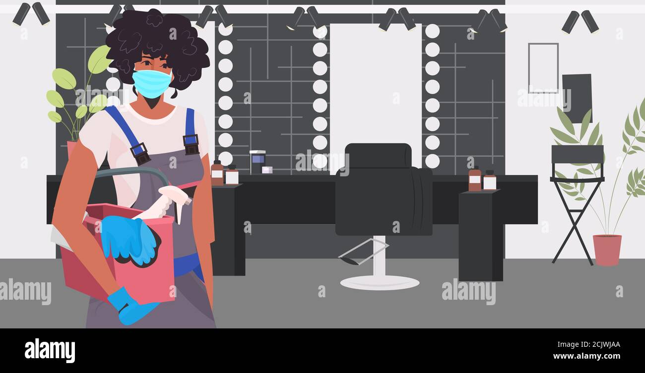 professional cleaner female janitor cleaning and disinfecting floor to ...
