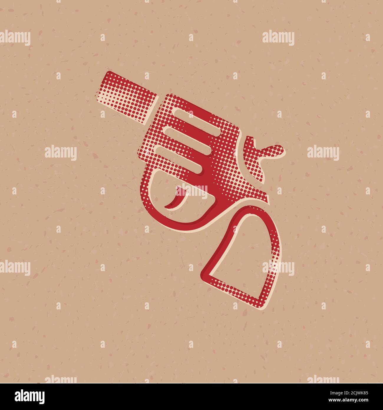 Revolver gun icon in halftone style. Grunge background vector ...