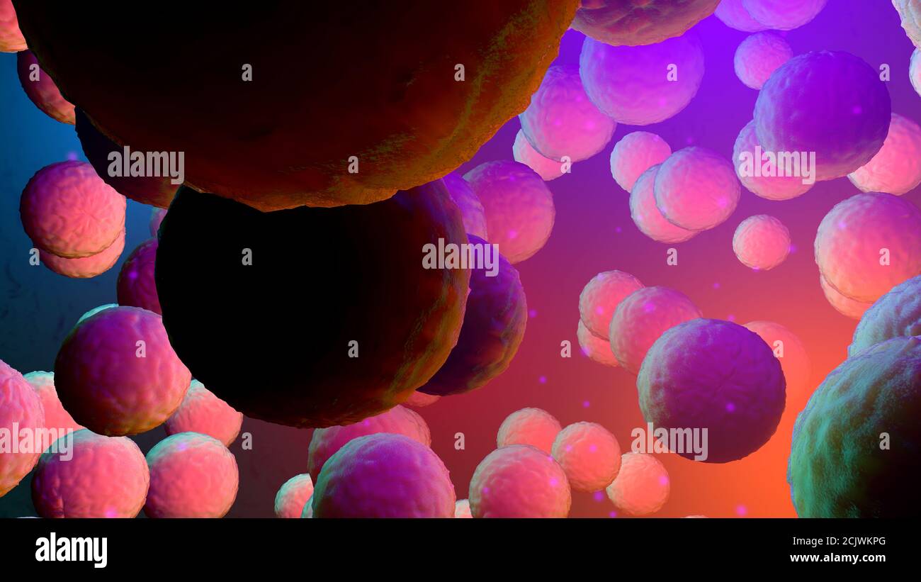 3D Illustration of floating stem cells or cancer cells in the body ...