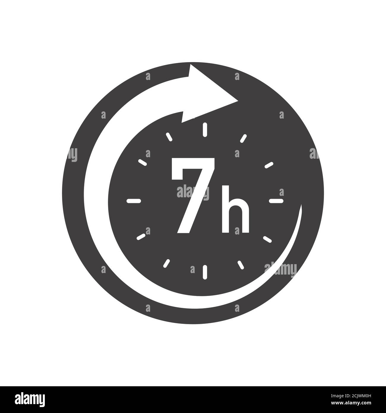 Seven hours round icon with arrow. Black and white vector symbol Stock ...