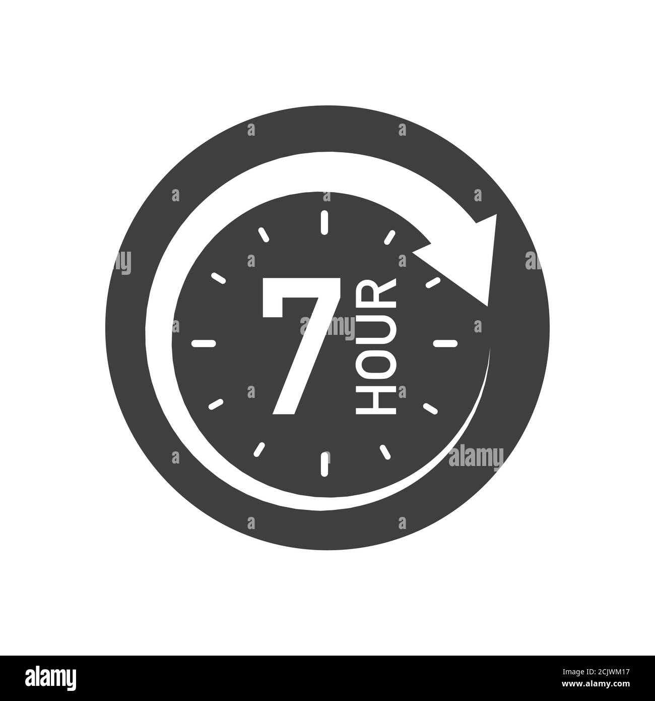 Seven hours round icon with arrow. Black and white vector symbol Stock ...