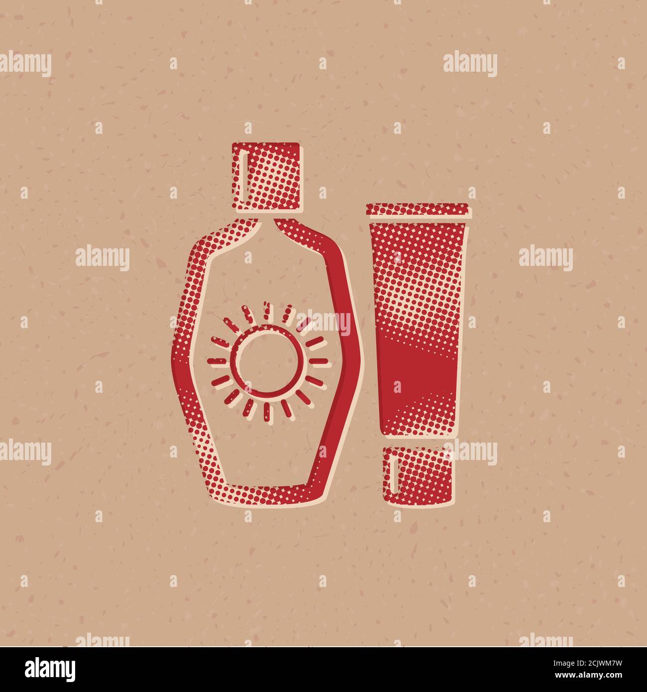 Tanning lotions icon in halftone style. Grunge background vector ...