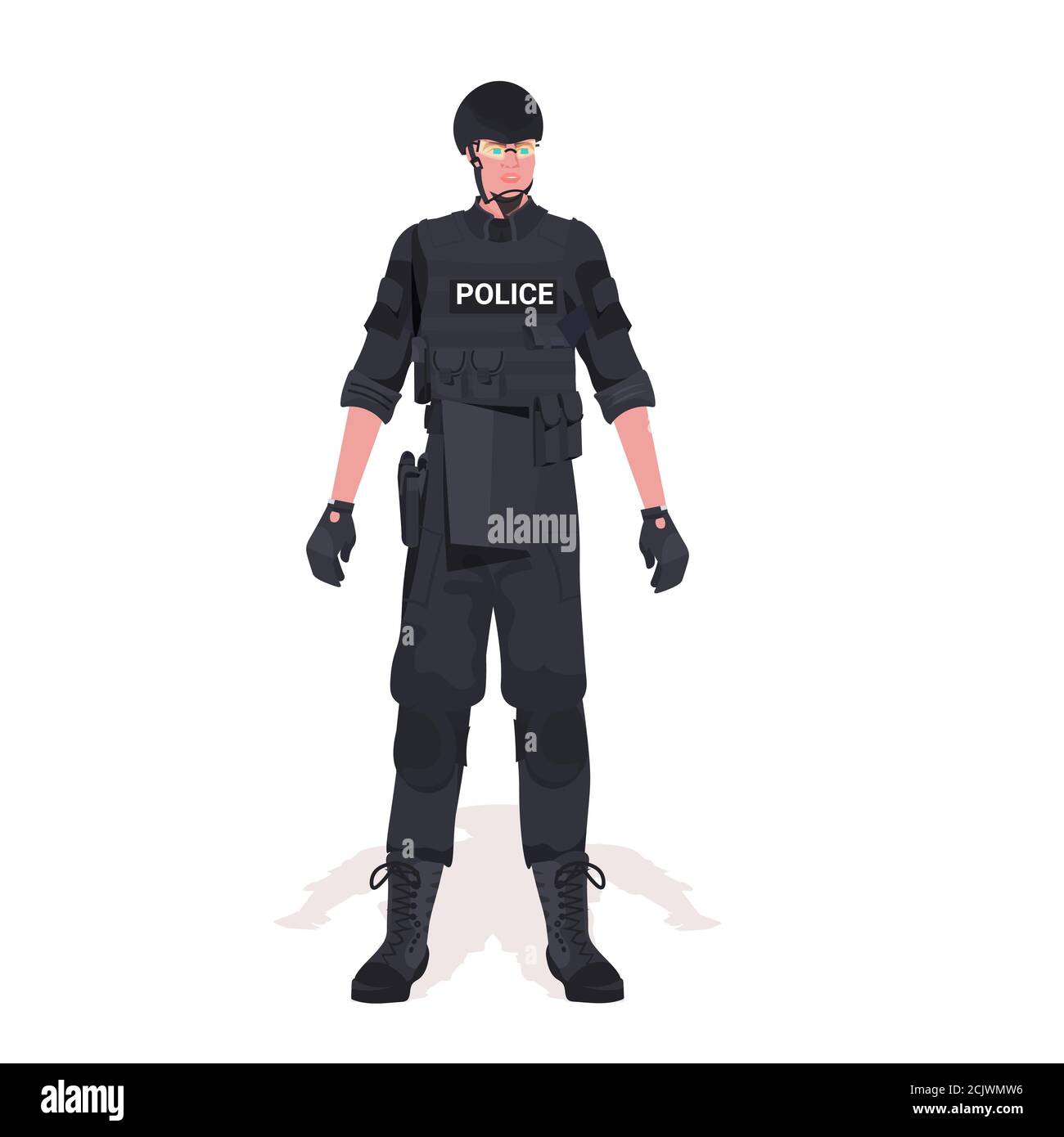 policeman in full tactical gear riot police officer and protesters and ...