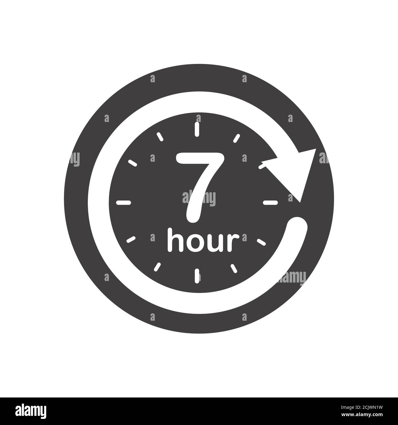 Seven hours round icon with arrow. Black and white vector symbol Stock ...