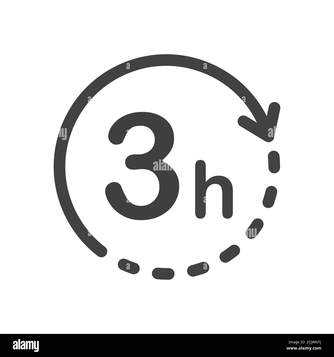 Three hours round icon with arrow. Black and white vector symbol Stock ...