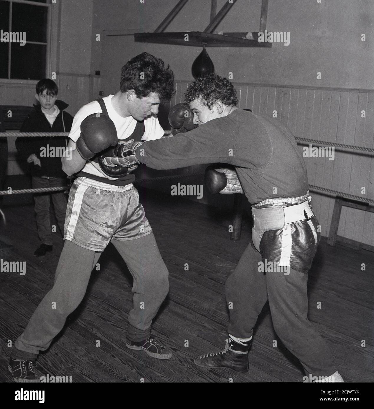 1960s, historical, boxing at a youth club, Bowhill, Scotland. The ...