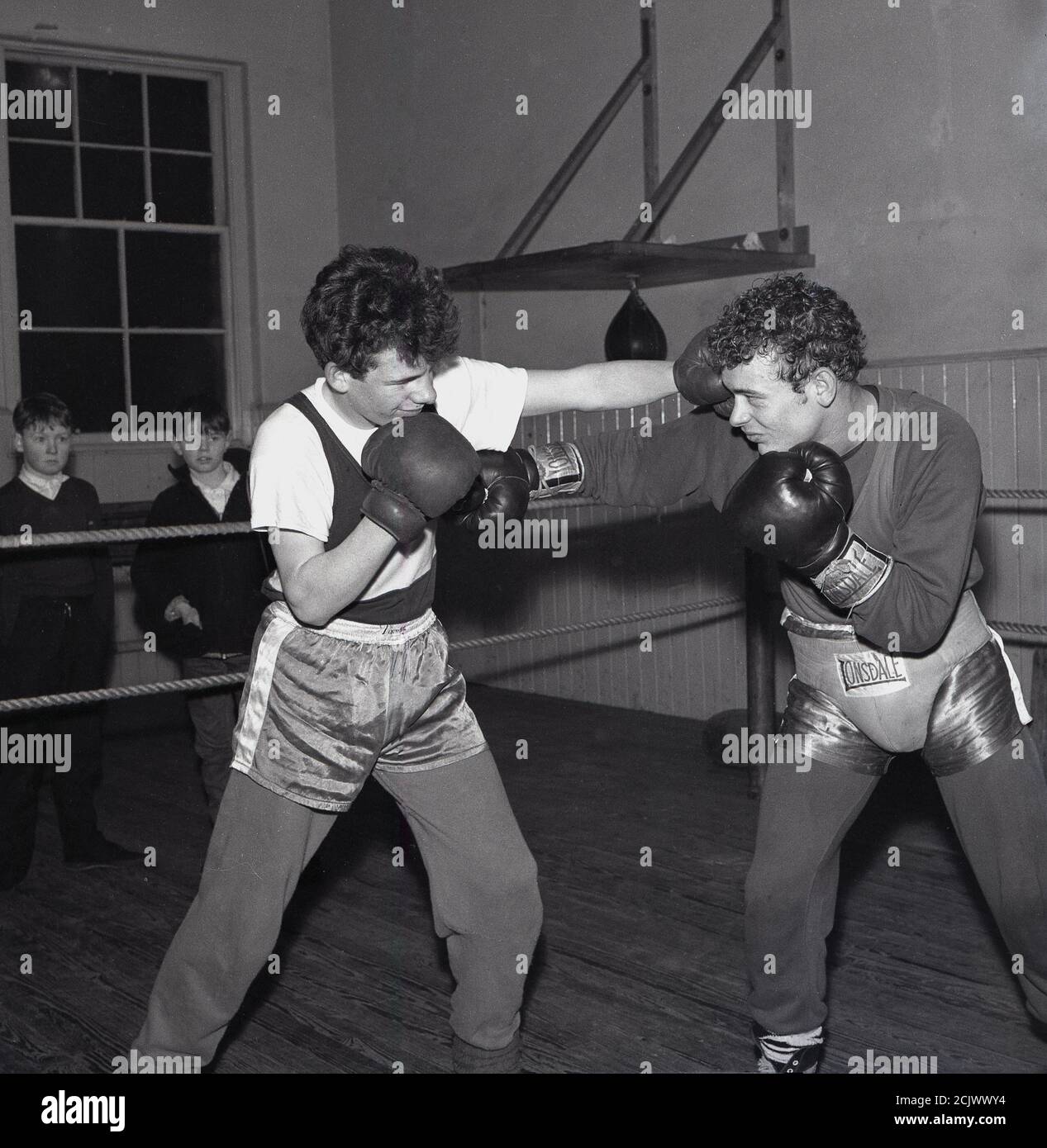 1960s, historical, boxing at a youth club, Bowhill, Scotland. The ...