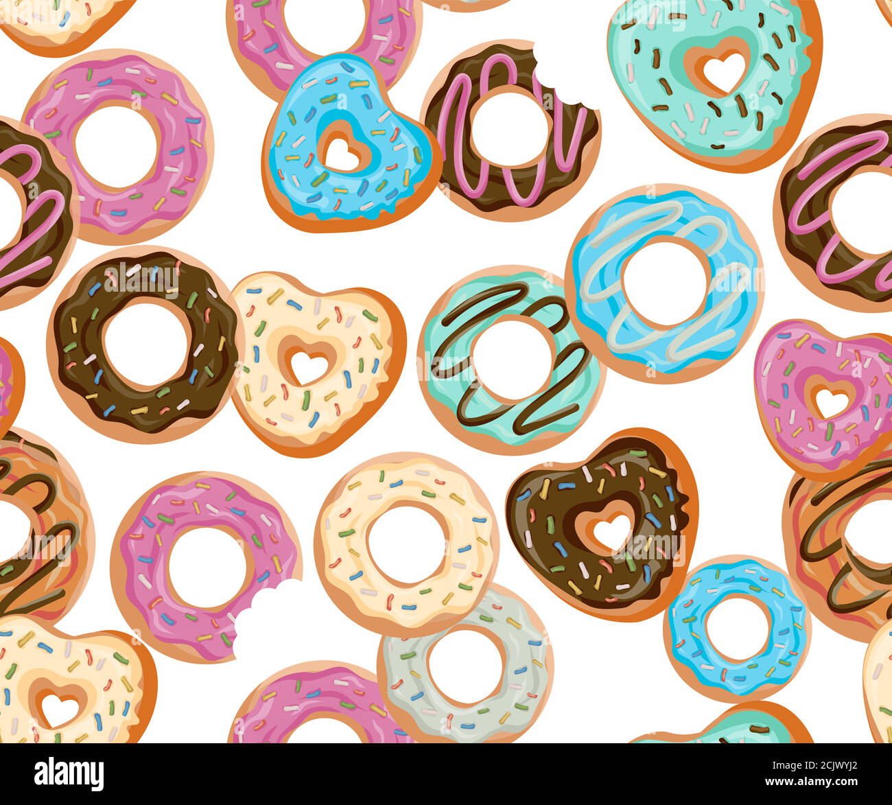 Glazed Donuts seamless pattern set. Bakery Vector. Top View doughnuts into glaze. Food ...