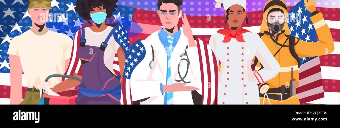 mix race people of different occupations standing together labor day ...