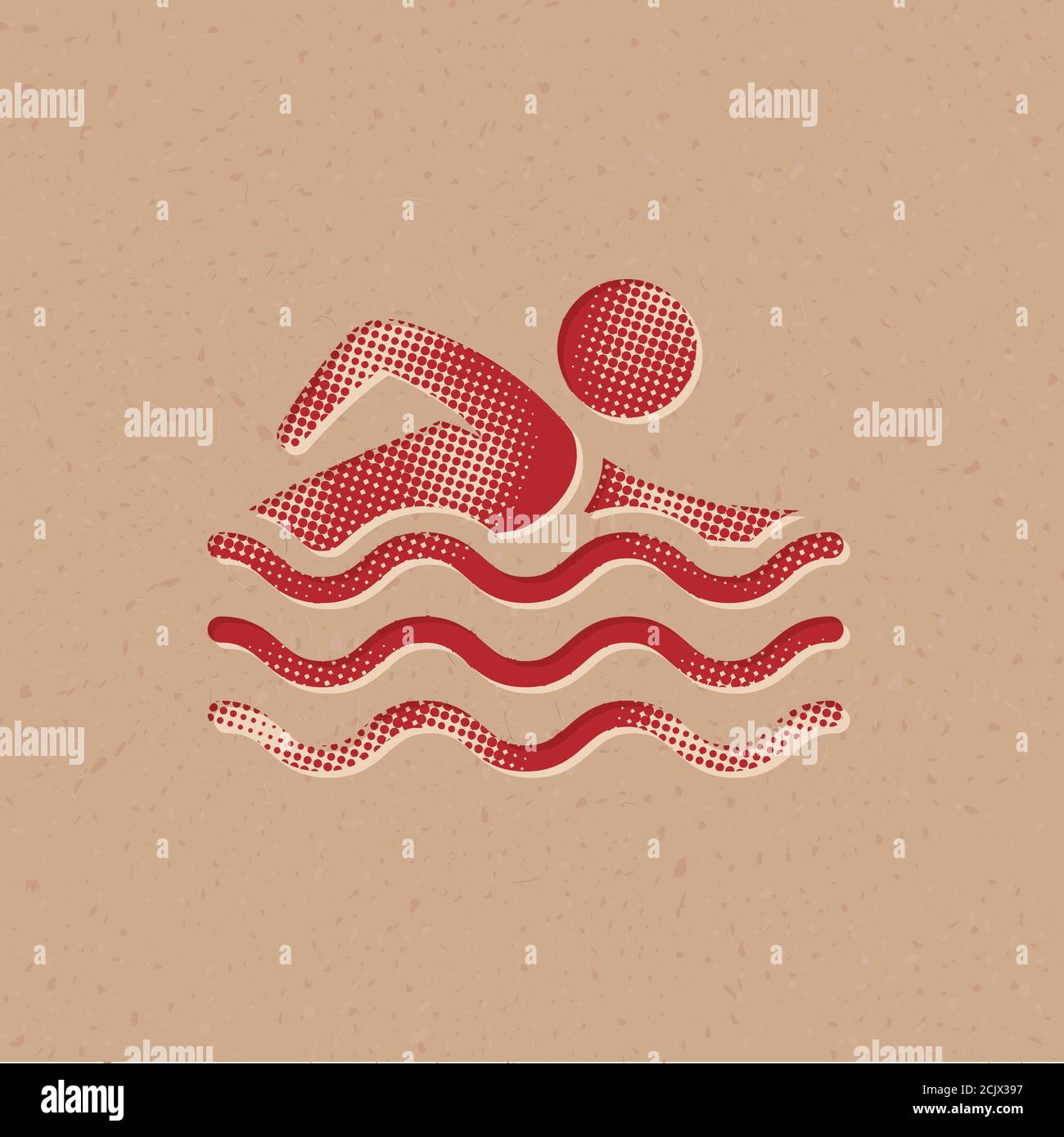 Man swimming icon in halftone style. Grunge background vector ...